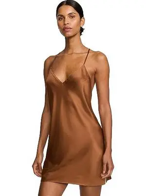 Victoria's Secret Leopard Jacquard Satin Slip Dress Brown