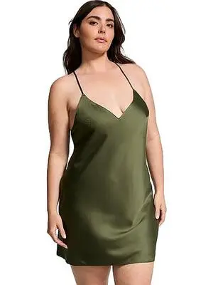 Victoria's Secret Leopard Jacquard Satin Slip Dress Green