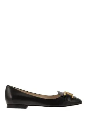 TOD'S Leather Ballerina With Chain Detail - Black