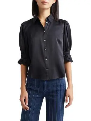 Cinq À Sept Fiona Ruffle Cuff Silk Button-up Shirt - Black