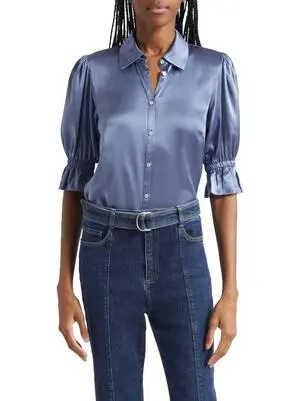 Cinq À Sept Cinq À Sept Fiona Ruffle Cuff Silk Button-up Shirt Iris Slate