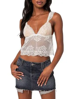 EDIKTED Jasmine Lace Crop Tank Top - White