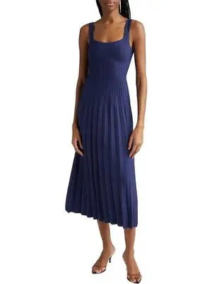 Staud Ellison Pleat Effect Sweater Dress - Navy