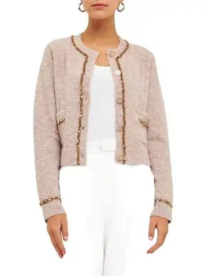 Endless Rose Sequin Trim Cardigan - Taupe