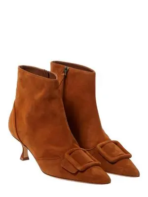 Manolo Blahnik Manolo Blahnik Baylow Embellished Suede Ankle Boots Brown
