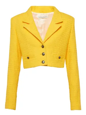 Alessandra Rich Cropped Bouclé Tweed Blazer - Yellow