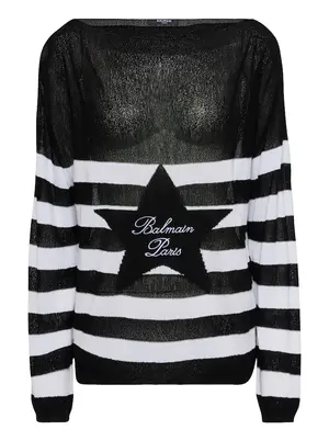Balmain Logo Striped Sweater - Black