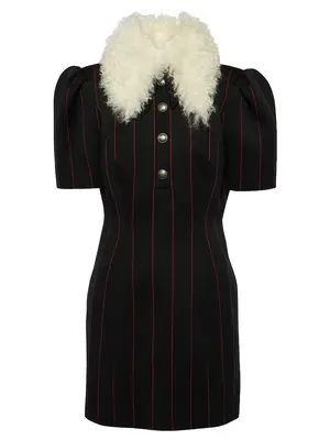 Alessandra Rich Pinstripe Wool-blend Minidress - Black