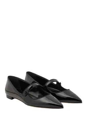 Manolo Blahnik Campari Patent Leather Mary Jane Flats - Black