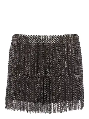 Prada Metal-chain Fringed Mini Skirt - Silver