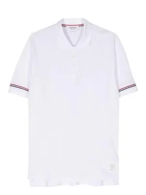 Thom Browne Rwb-stripe Fine-knit Polo Shirt - White