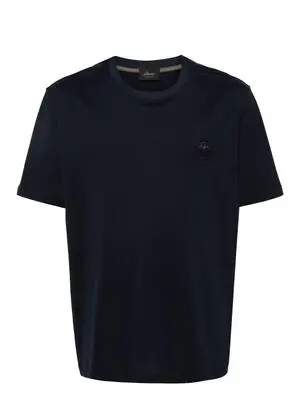 Brioni Embroidered-logo Cotton T-shirt - Blue
