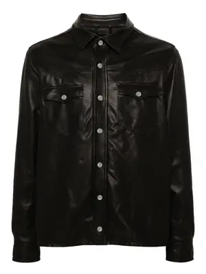 GIORGIO BRATO Leather Shirt Jacket - Black