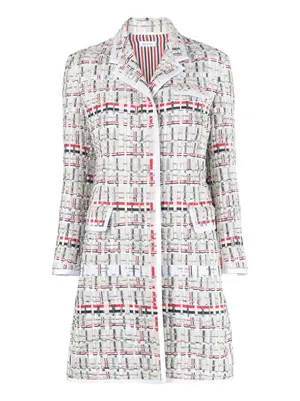 Thom Browne Single-breasted Tweed Coat - Neutrals