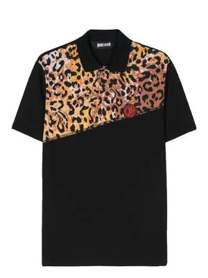 Just Cavalli Leopard-print Logo-detail Polo Shirt - Black