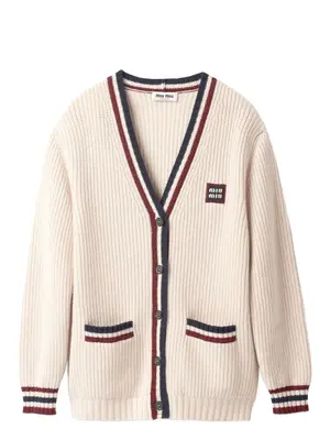 Miu Miu Stripe-detail V-neck Cardigan - Neutrals