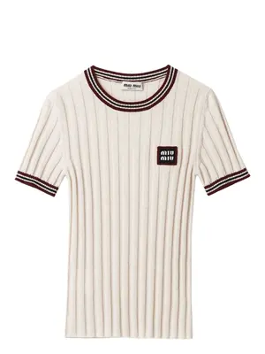 Miu Miu Logo-appliqué Cashmere Top - Neutrals