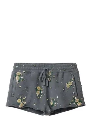 Miu Miu Embroidered Cotton Shorts - Grey