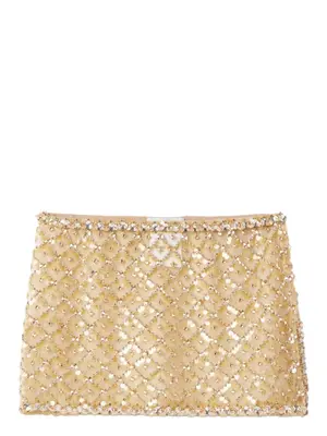 Miu Miu Beaded Silk Miniskirt - Gold