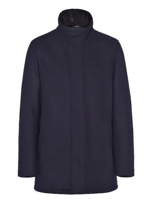Prada Shearling Jacket With Triangle Logo - Blue