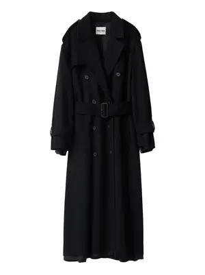 Miu Miu Double-breasted Velour Trench Coat - Black