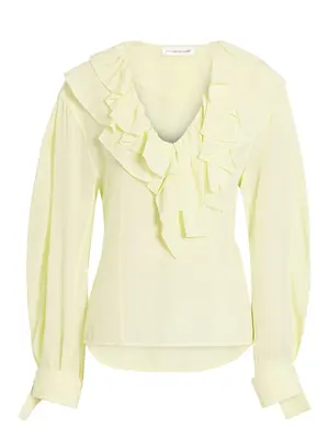 Victoria Beckham Ruffled Silk-crepe Blouse - Pastel Yellow