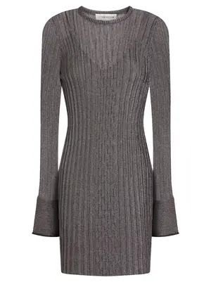 Victoria Beckham Metallic Ribbed Crochet-knit Mini Dress - Gunmetal