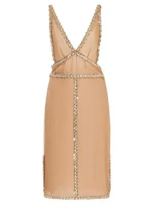 Miu Miu Crystal-embellished Silk Chiffon Mini Dress - Gold