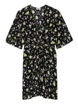 Zadig&Voltaire Rozom Soft Crinkle Roses Minidress - Noir