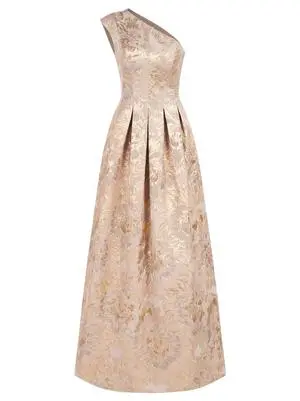 KAY UNGER Carolyn Jacquard One-shoulder Gown - Hazelnut