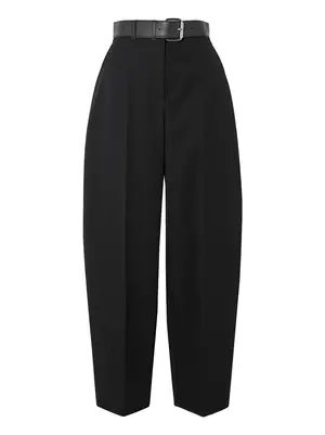 Alexander Wang Belted Pleated Wool Tapered Trousers - Black