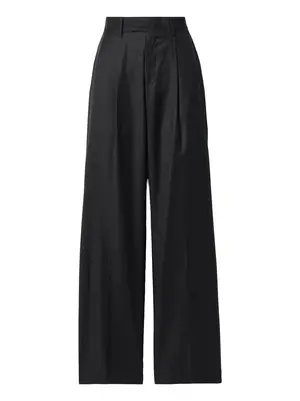 BEARE PARK Pleated Wool-twill Wide-leg Pants - Black
