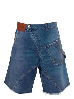 JW Anderson Twisted Cutoff Denim Workwear Shorts - Light Blue Denim