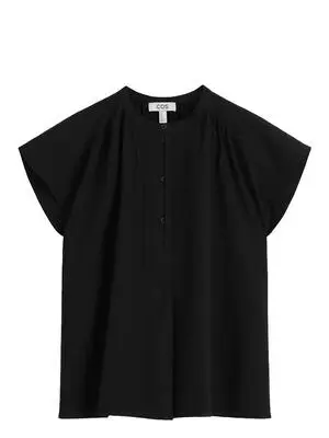 Cos Gathered Grandad-Collar Blouse Black
