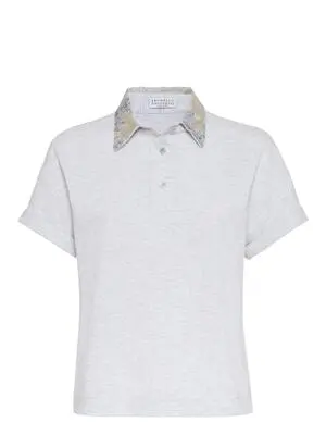 BRUNELLO CUCINELLI Embellished-collar Cotton Polo Shirt