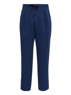 Brunello Cucinelli Pleated Linen-cotton Trousers - Blue