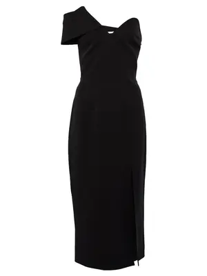 Safiyaa Asymmetric Crêpe Midi Dress - Black