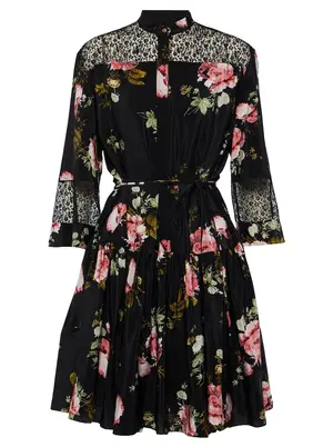 Erdem Floral Silk Crêpe De Chine Minidress - Black
