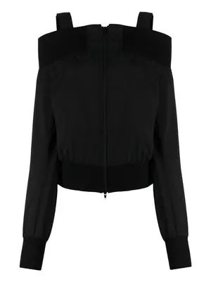 Yohji Yamamoto Off-shoulder Zip-up Jacket - Black