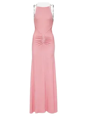 Rabanne Embellished Ruched Velvet Gown - Pink
