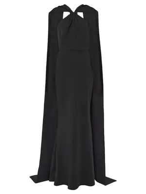Safiyaa Lilien Caped Crepe Gown - Black