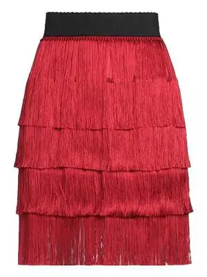 Dolce & Gabbana Mini Skirt In Silk Blend With Tiered Fringes - Red