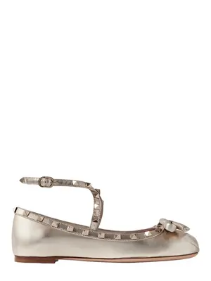 Valentino Garavani Valentino Garavani Rockstud Metallic Leather Ballet Flats Gold