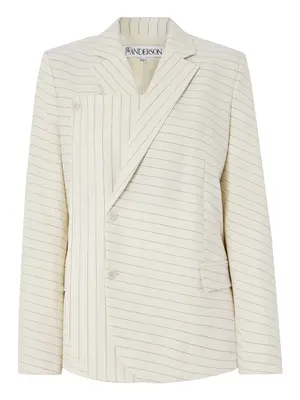 JW Anderson Paneled Striped Wool-blend Drill Blazer - White