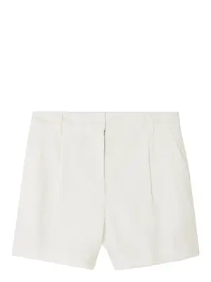 Brunello Cucinelli Pleated Cotton And Linen-blend Twill Shorts - Neutrals