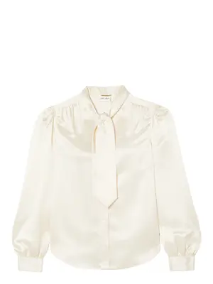 Saint Laurent SAINT LAURENT Cropped Silk-Charmeuse Blouse Cream