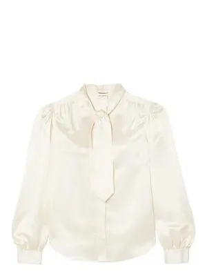 Saint Laurent Cropped Silk-charmeuse Blouse - Neutrals