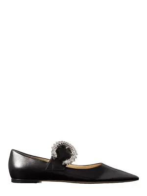 JIMMY CHOO Melva Crystal-embellished Leather Flats - Black