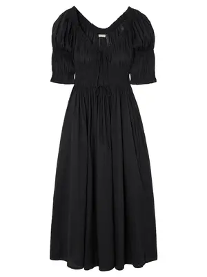 DÔEN DÔEN Ischia Shirred Organic Cotton-Voile Midi Dress