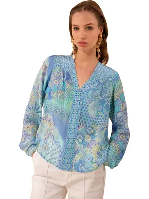 Hale Bob Alina Silk Top - Blue